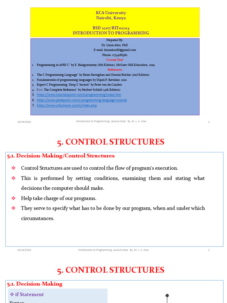 Lecture 8&9 - Control Structuresv2 | PDF | Control Flow | Software Development