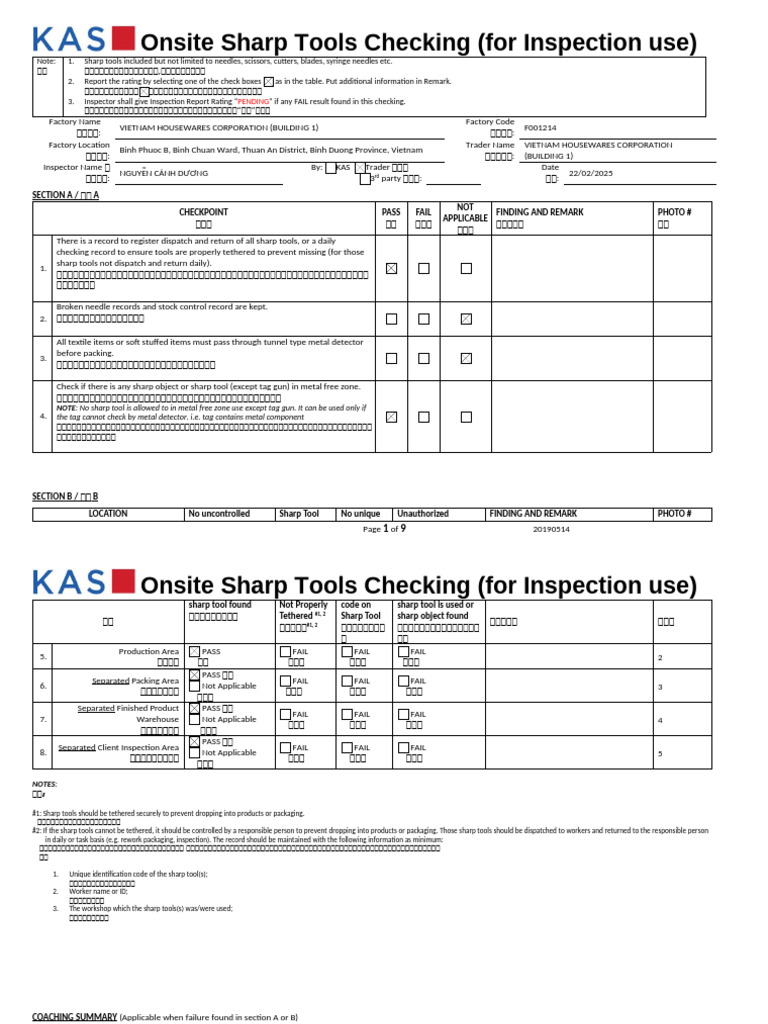 8.KAS Sharp Tools Checking (Inspection) | PDF
