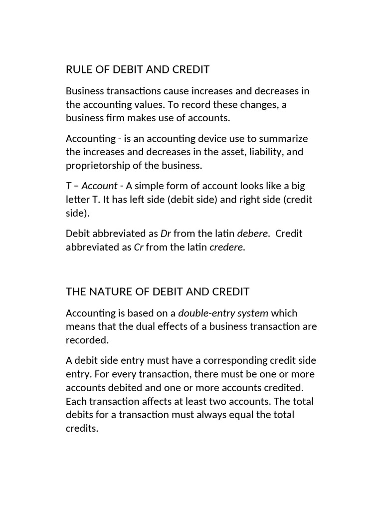 Rules of Debit and Credit Explained | PDF