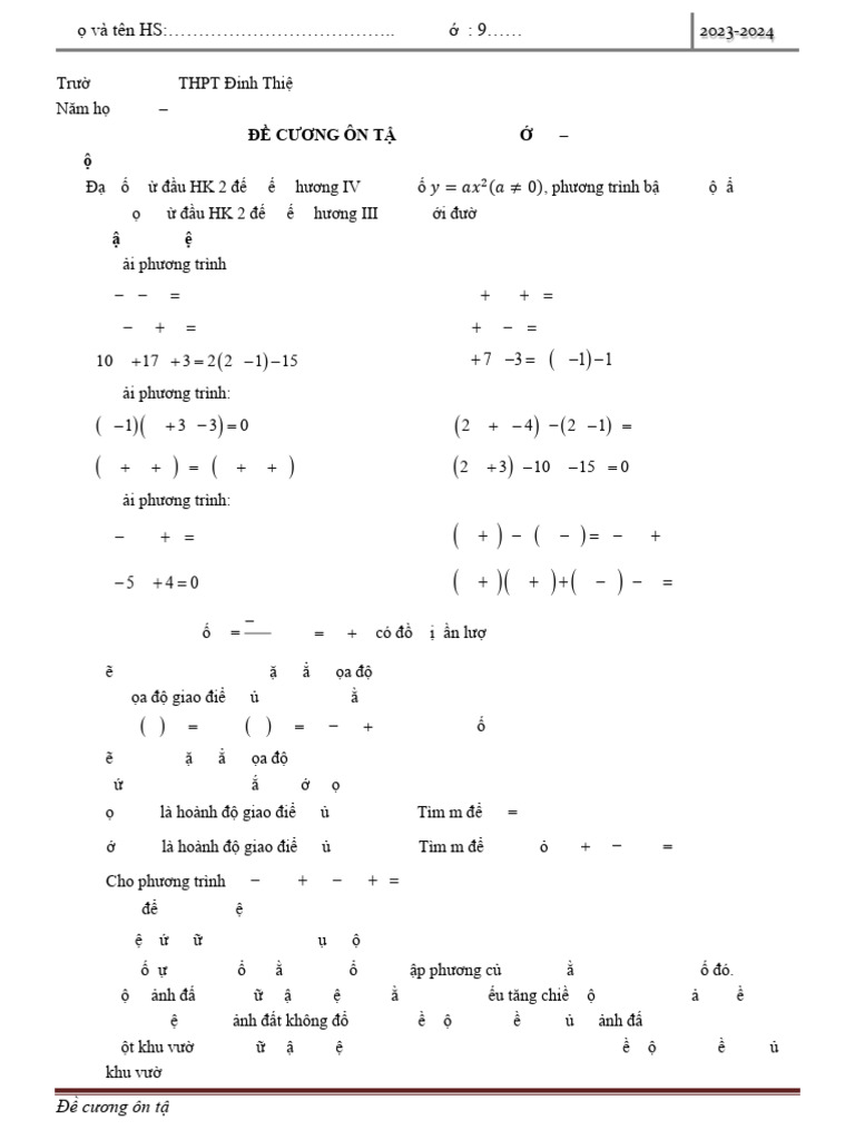 2023-2024-HK2-TOAN 9-Decuong FINAL | PDF