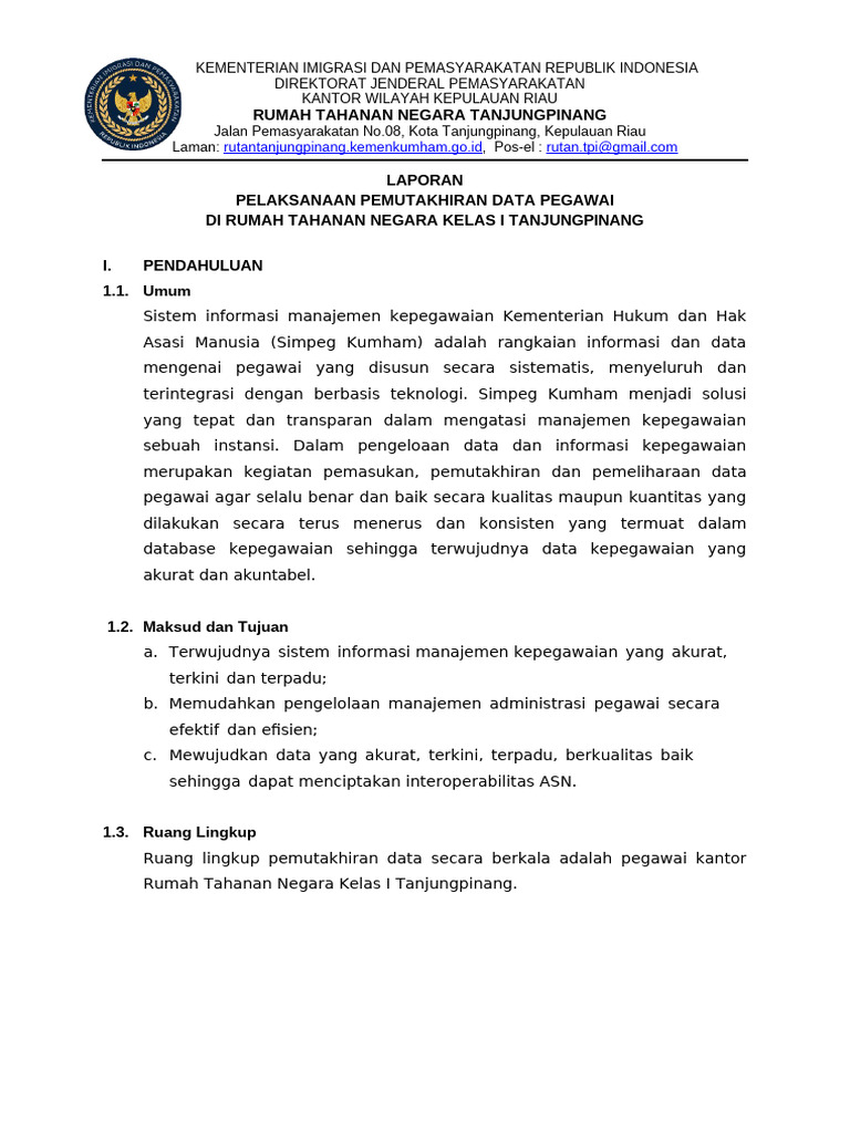 2 Laporan Pelaksanaan Pemutakhiran Data Pegawai Setiap Kali Ada Perubahan wbk20241394593 | PDF
