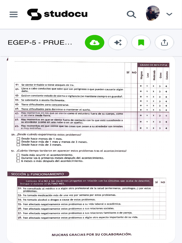 Egep-5 - Prueba de Estres Postraumatico - Egep - Hoja de I Correccion ...