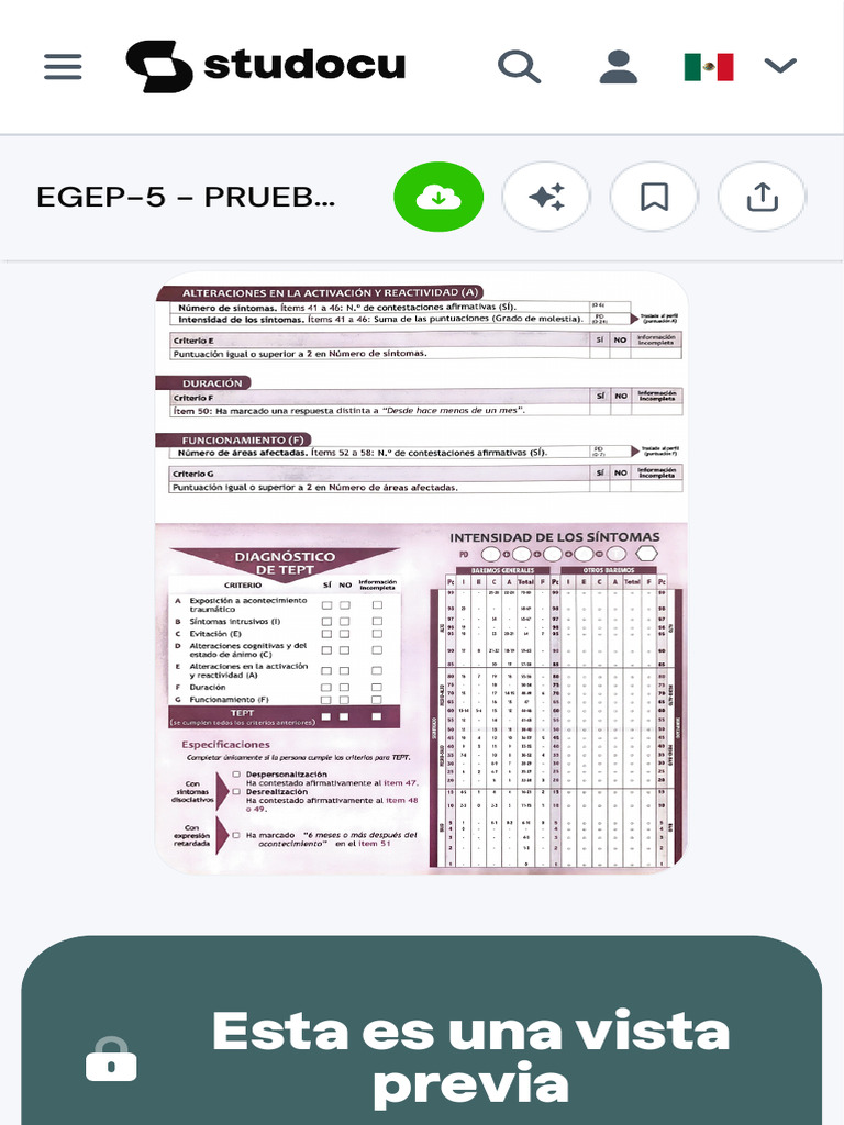 Egep-5 - Prueba de Estres Postraumatico - Egep - Hoja de I Correccion Nombre y Apellidos Edad ...