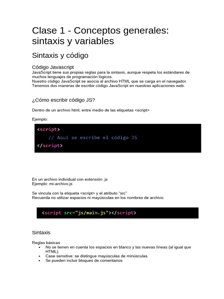 Introducción a JavaScript: Sintaxis y Variables | PDF | Script Java | HTML