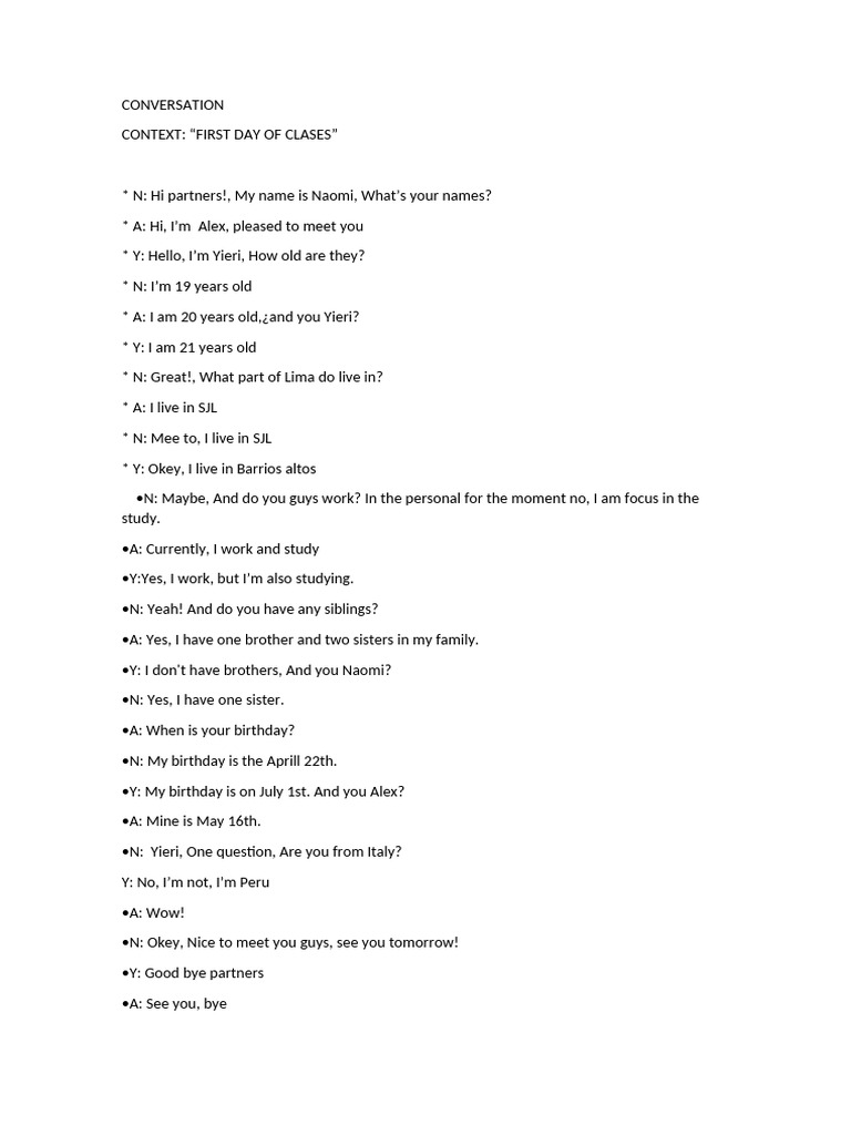 First Day of Classes Conversation | PDF