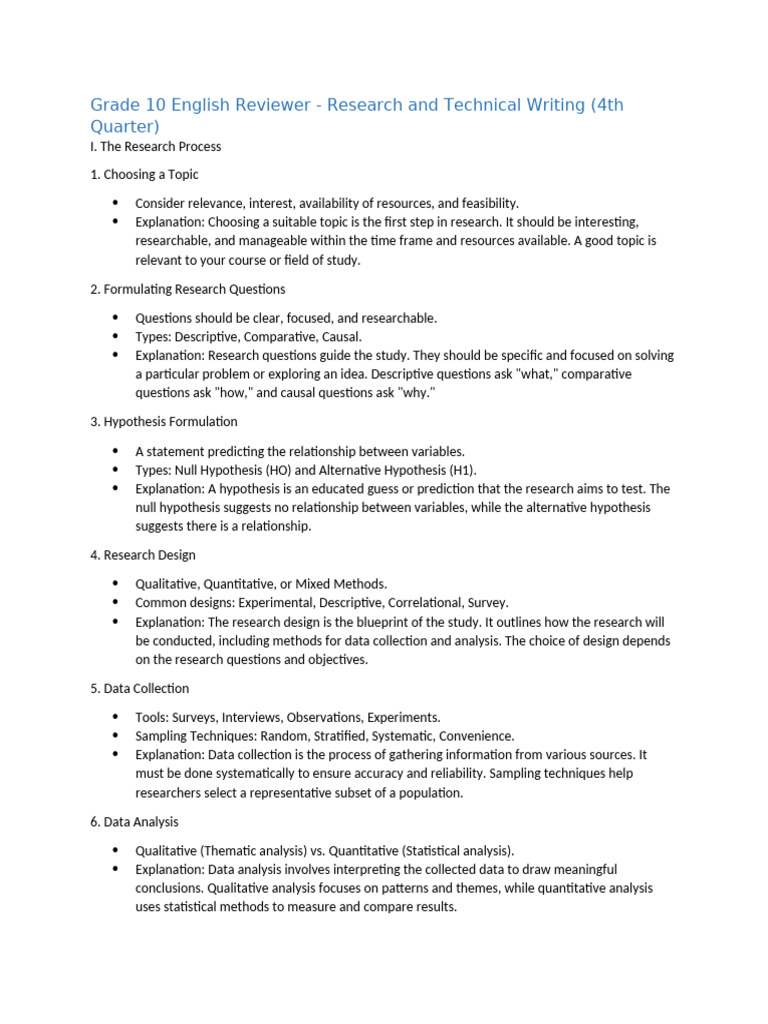 Grade 10 English 4th Quarter Reviewer | PDF | Hypothesis | Statistics