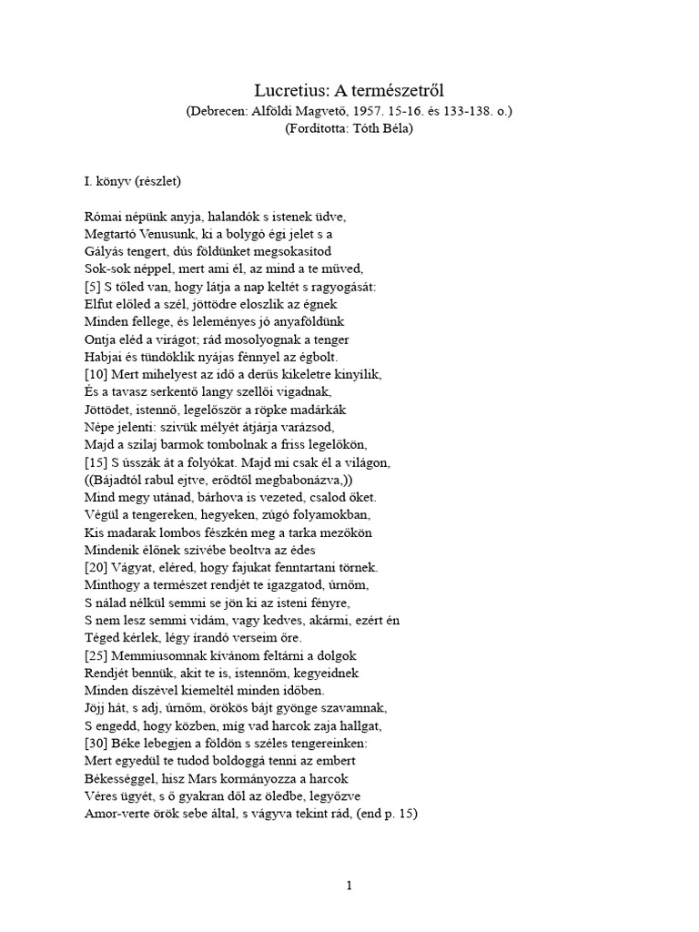 Lucretius – A természetről (részlet) | PDF