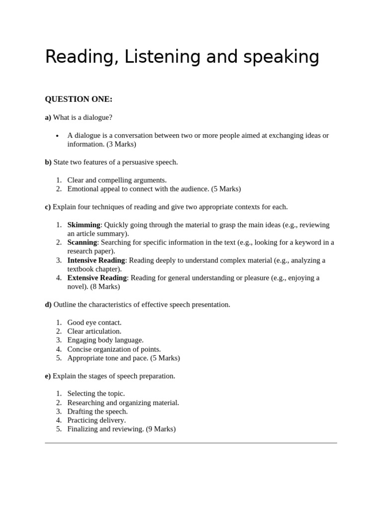 Effective Reading, Listening, and Speaking Techniques | PDF | Reading ...