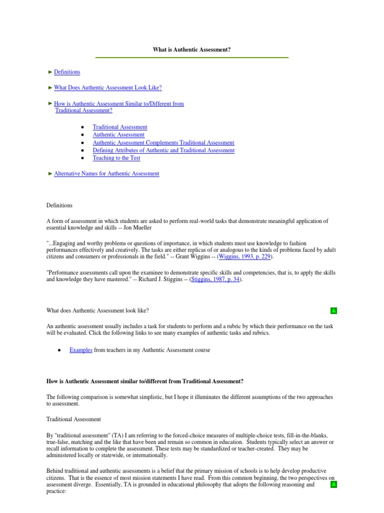 What Is Authentic Assessment? | PDF | Educational Assessment | Multiple ...