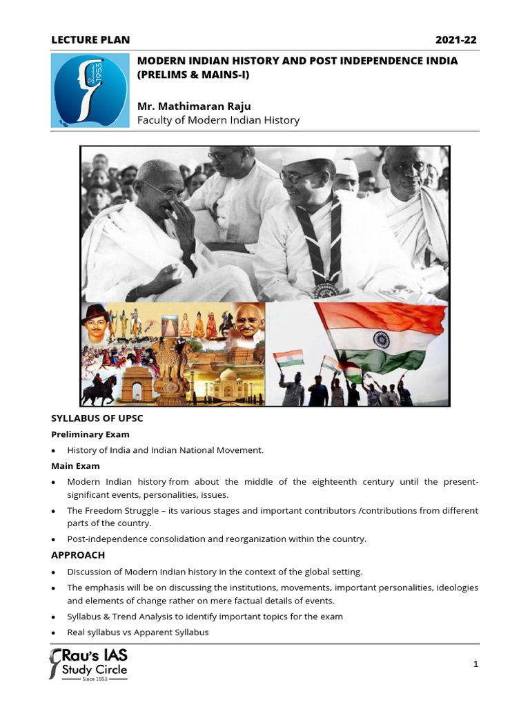 Modern Indian History by Mathimaran Raju NCERT Lecture Plan | PDF ...