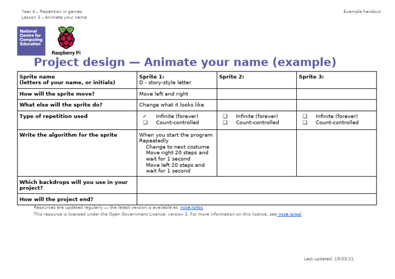 Animate Your Name: Year 4 Game Lesson | PDF