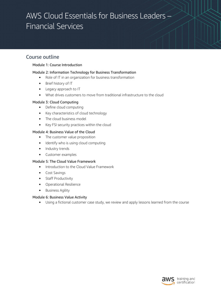 AWS Cloud Essentials For Business Leaders Course Content - Igmguru | PDF