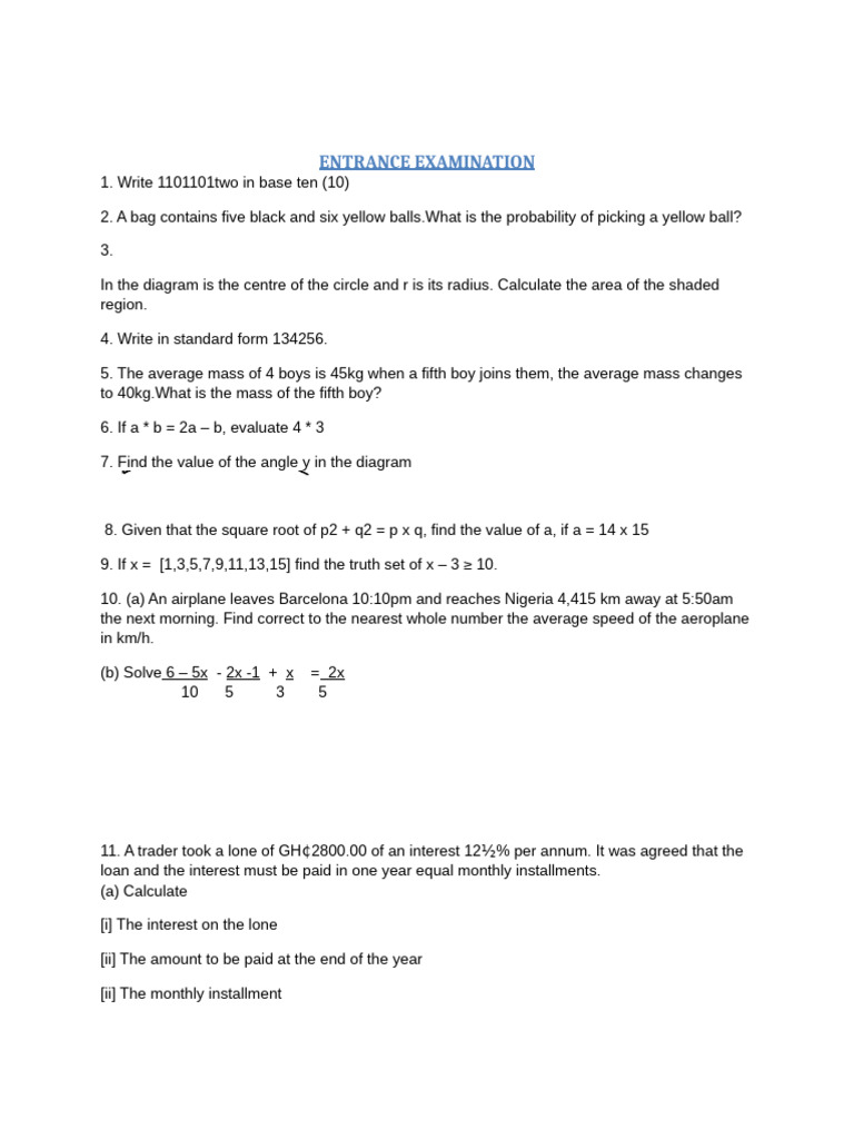 Mathematics Likely Examination Questions | PDF