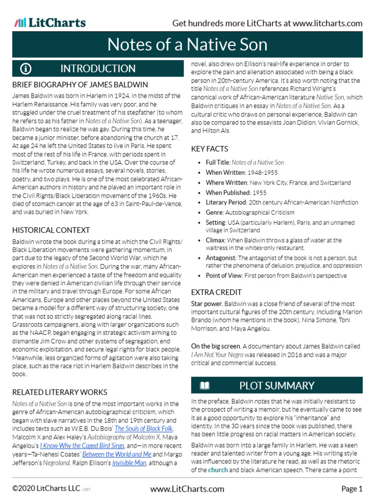 Notes of A Native Son LitChart | PDF | Truth | Harriet Beecher Stowe