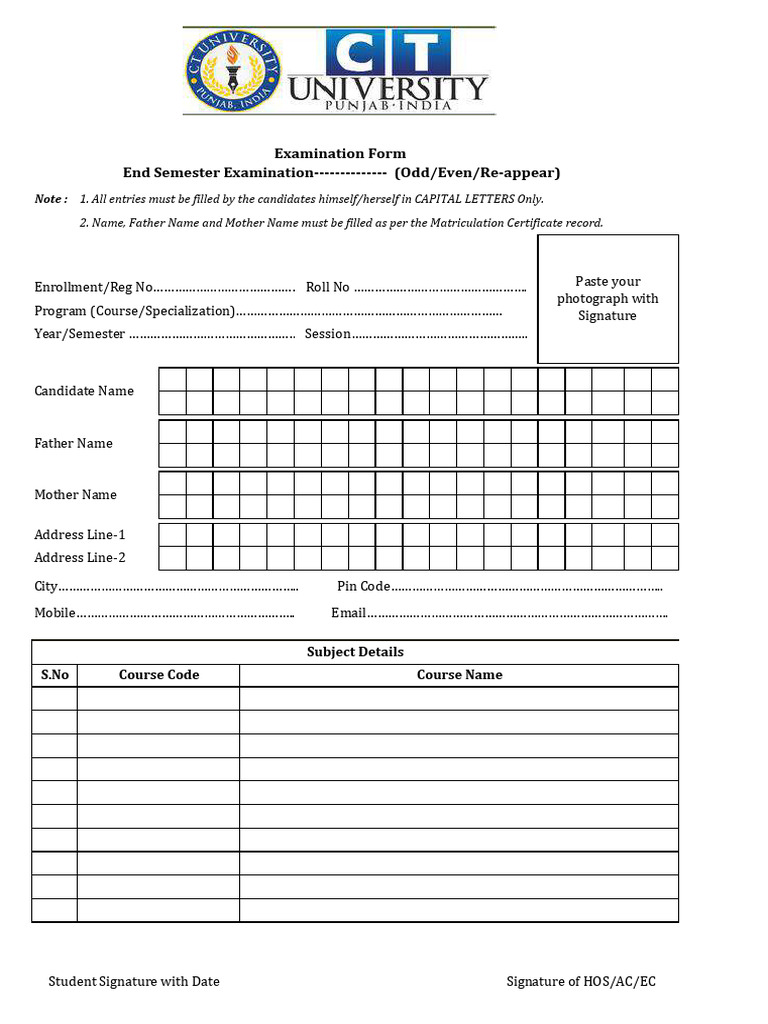 Examination Form | PDF