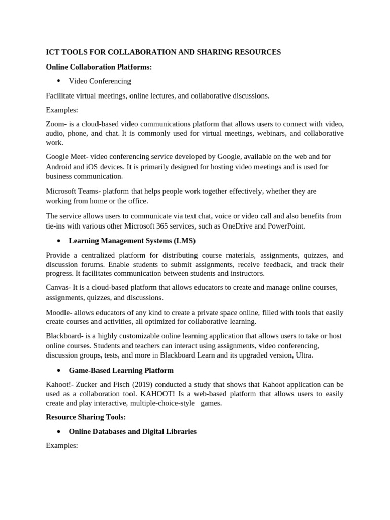 ICT TOOLS FOR COLLABORATION AND SHARING RESOURCES | PDF | Educational Technology | Web Conferencing