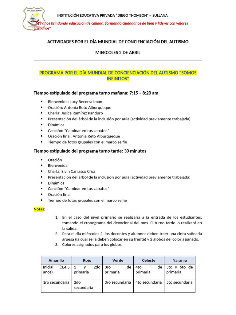 Actividades Inclusivas por el Autismo | PDF | Autismo | Inclusión ...