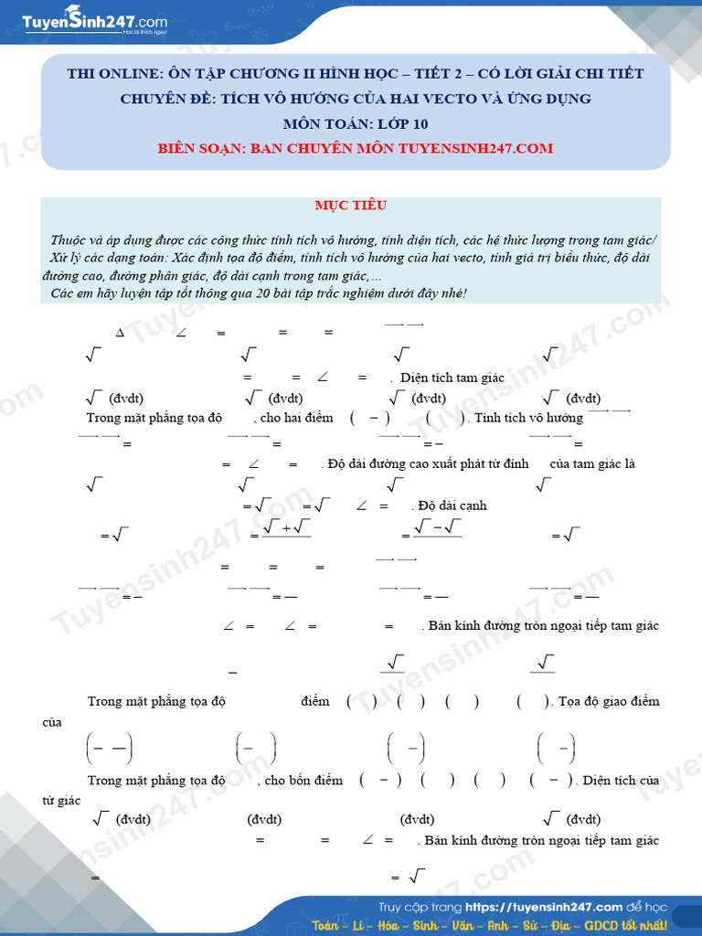 De Thi BTVN On Tap Chuong II Hinh Hoc Tich Vo Huong Cua Hai Vecto Va Ung Dung Tiet 2 1713001408 ...