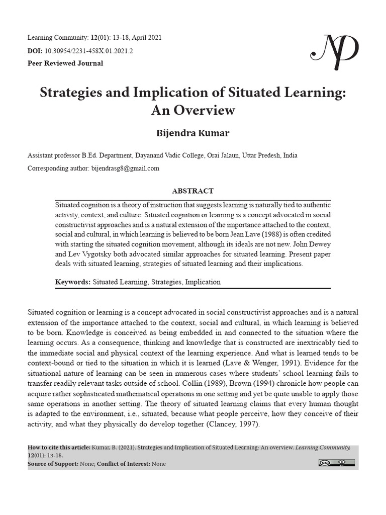 Strategies for Situated Learning Explained | PDF | Learning | Knowledge