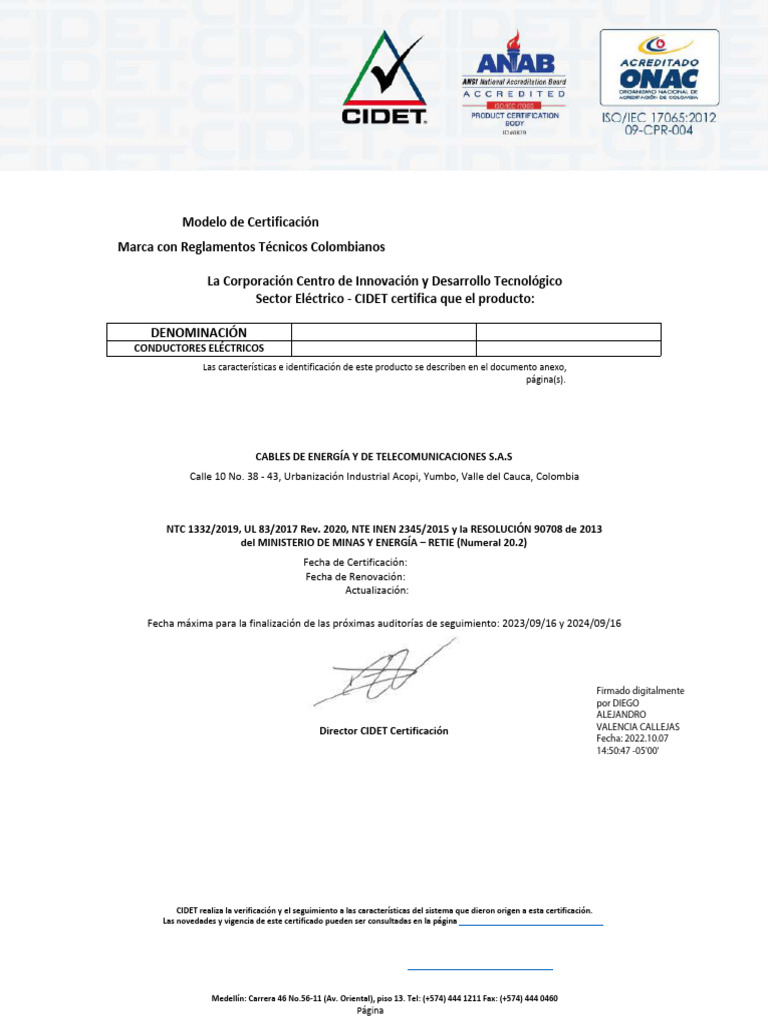 Certificado Materiales Conductores Electricos | PDF | Cobre | Conductor electrico