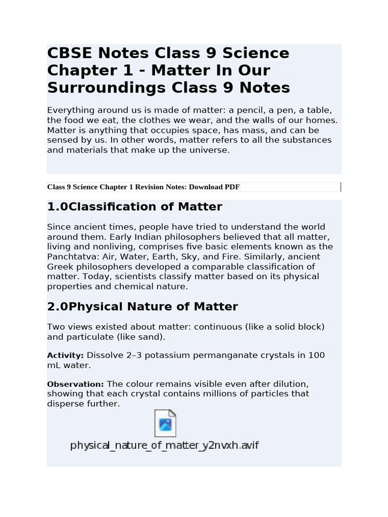 CBSE Notes Class 9 Science Chapter 1 | PDF | Evaporation | Gases