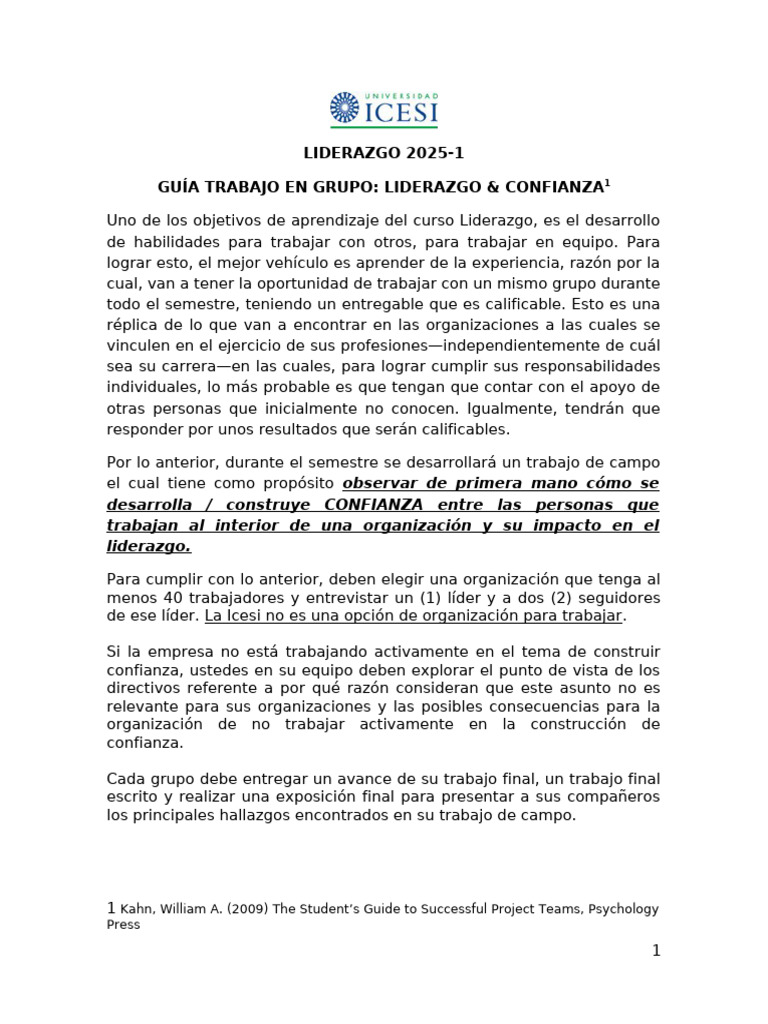 Guía Trabajo Final 25-1 | PDF | Liderazgo | Cognición