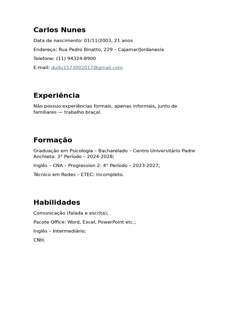 Carlos Nunes (CV) | PDF