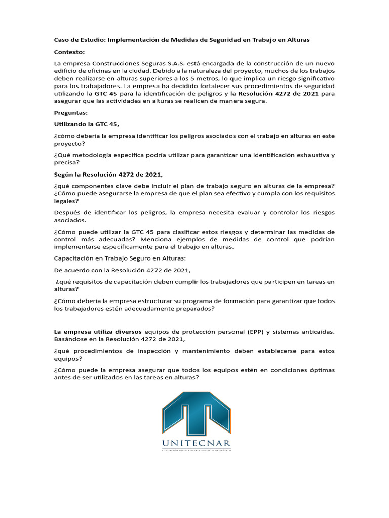 Seguridad en Trabajo en Alturas: GTC 45 y Resolución 4272 | PDF