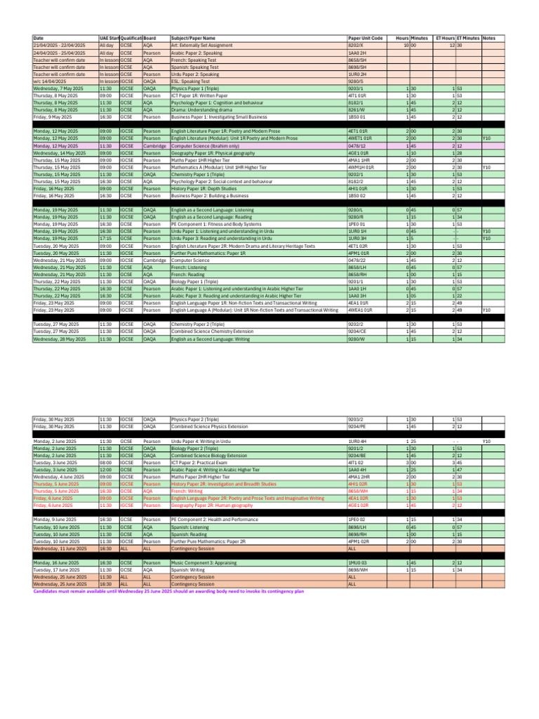 IGCSE Exam Timetable 2025 UAE | PDF | Vocational Education | Schools