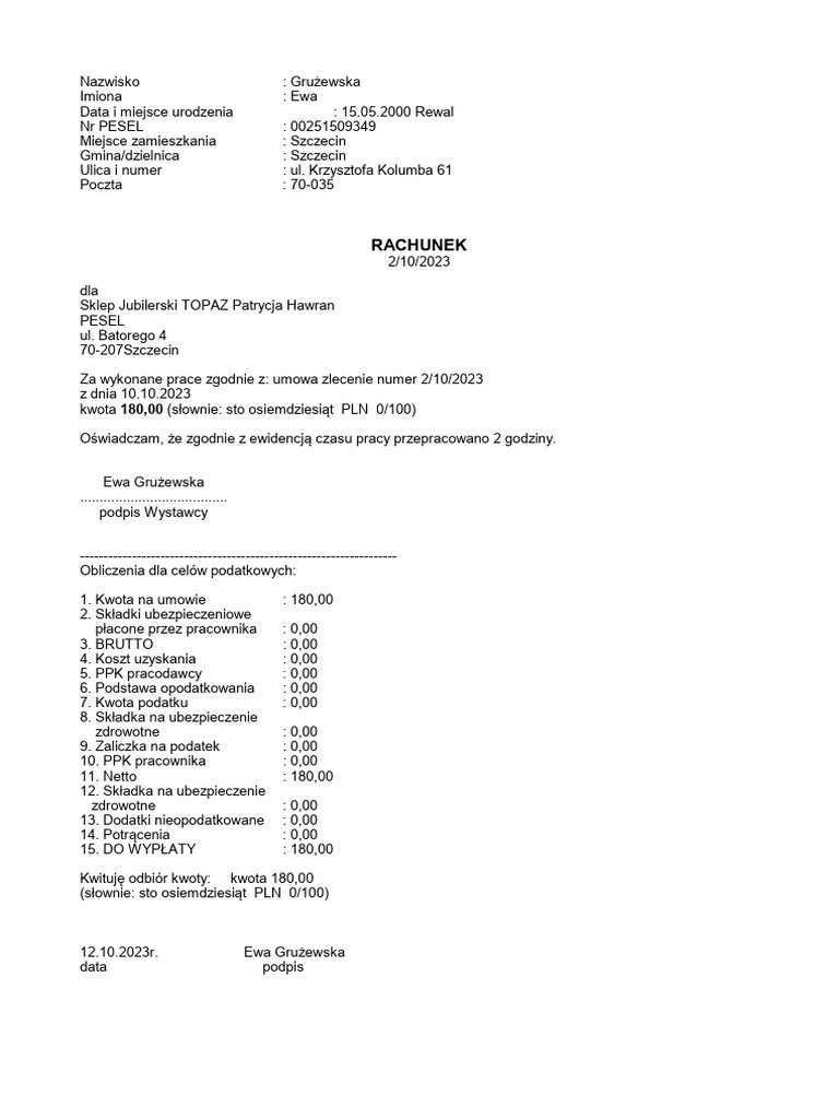 Rachunek Do UZ | PDF