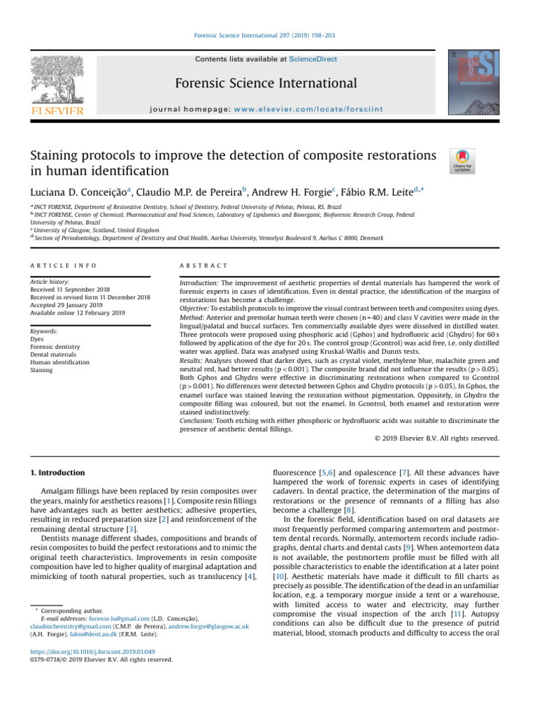 Staining Protocols To Improve The Detection of Composite Restorations in Human Identification ...