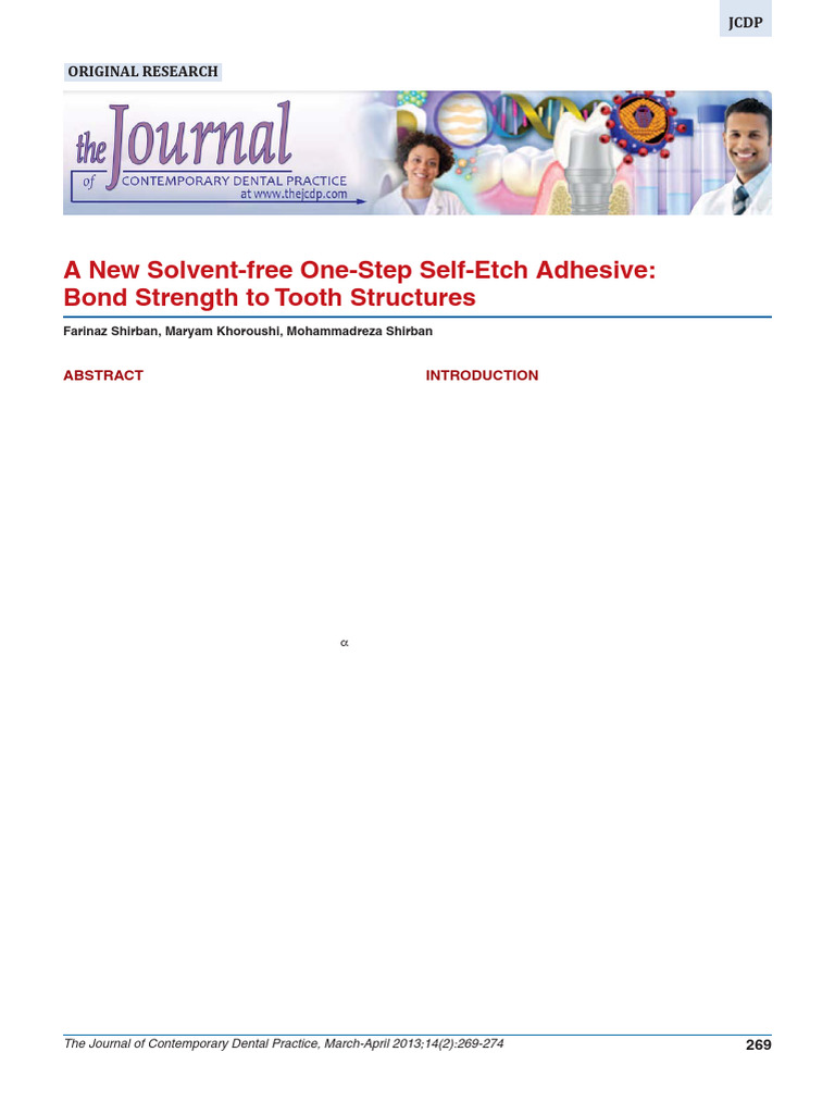 A New Solvent Free One Step Self Etch | PDF | Tooth Enamel | Adhesive