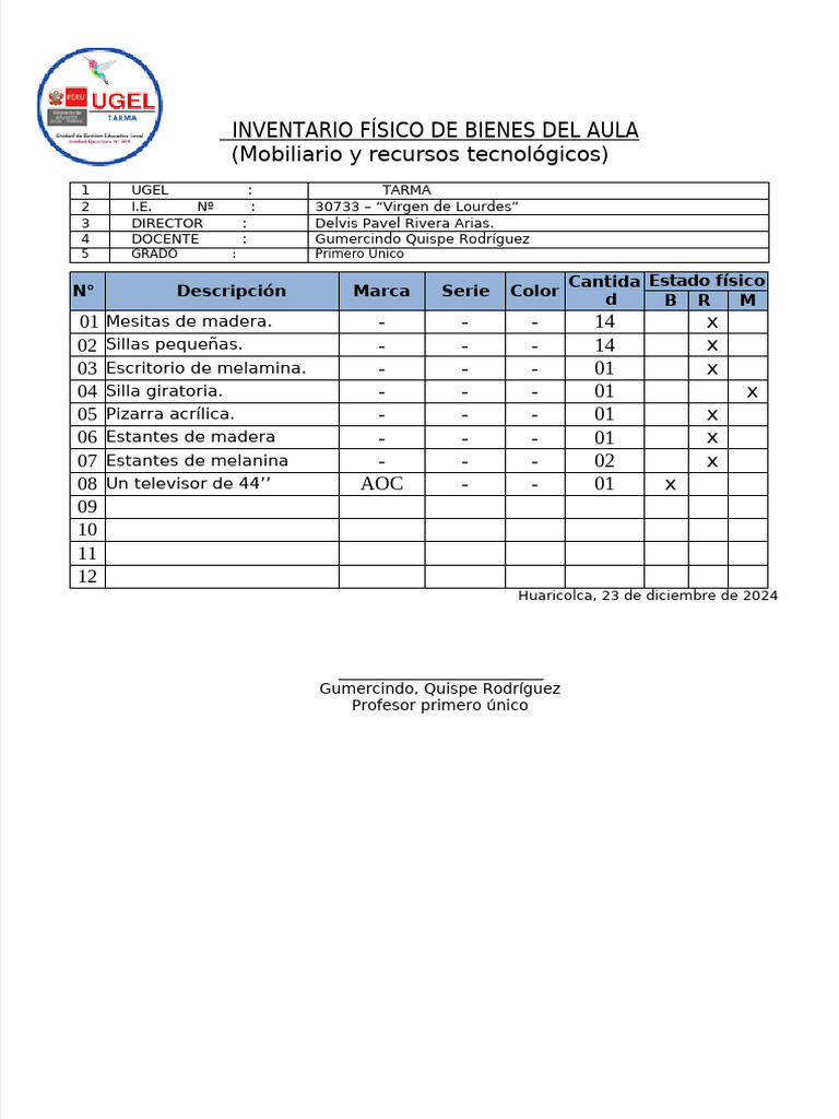 FORMATO DE INVENTARIO DE AULA | PDF