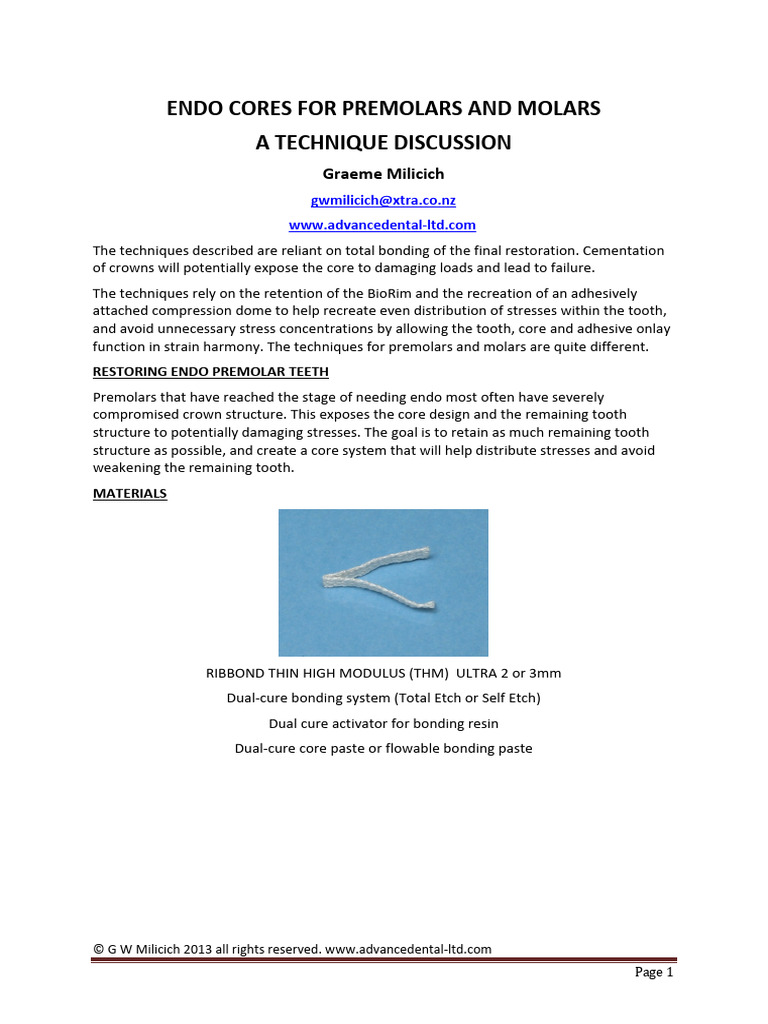 Endodontic Core Techniques for Premolars and Molars | PDF | Mouth ...
