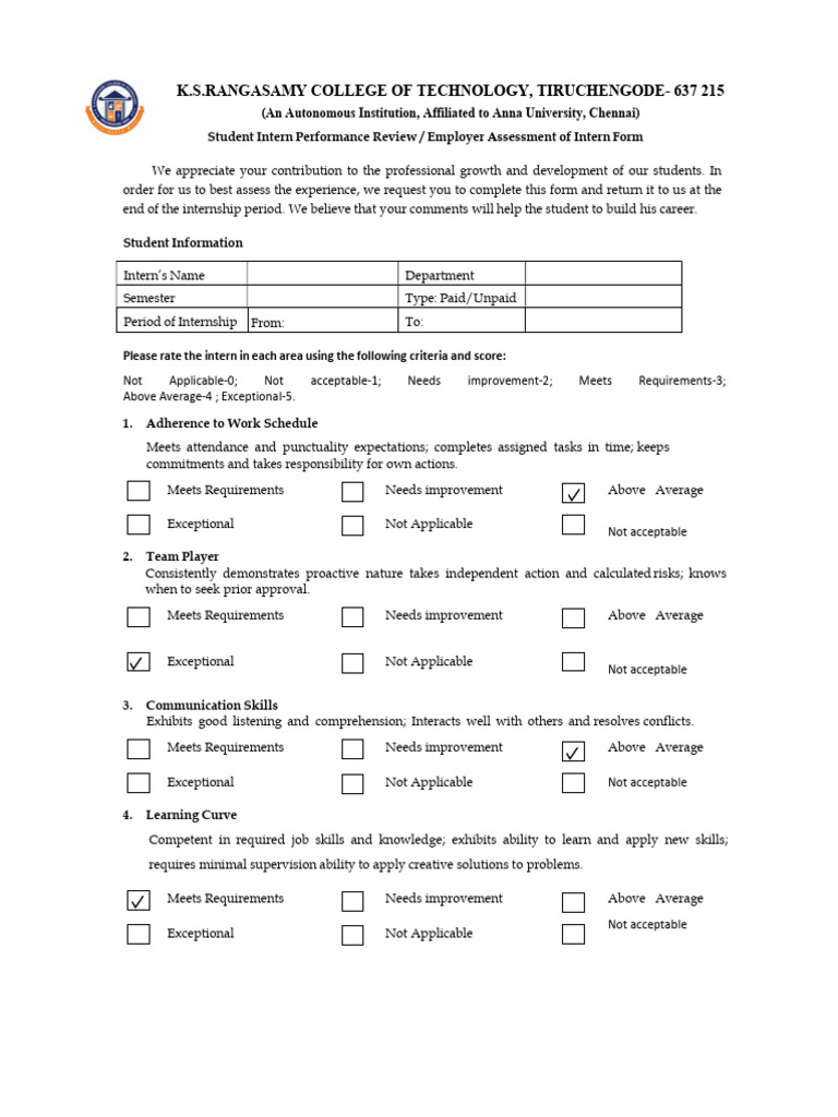 Intern Performance Review Form | PDF | Critical Thinking | Internship