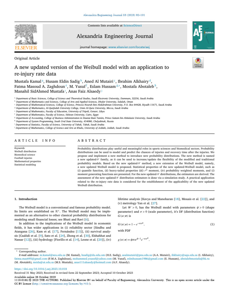 A-new-updated-version-of-the-Weibull-model-with-an-a_2023_Alexandria-Enginee | PDF | Statistical ...