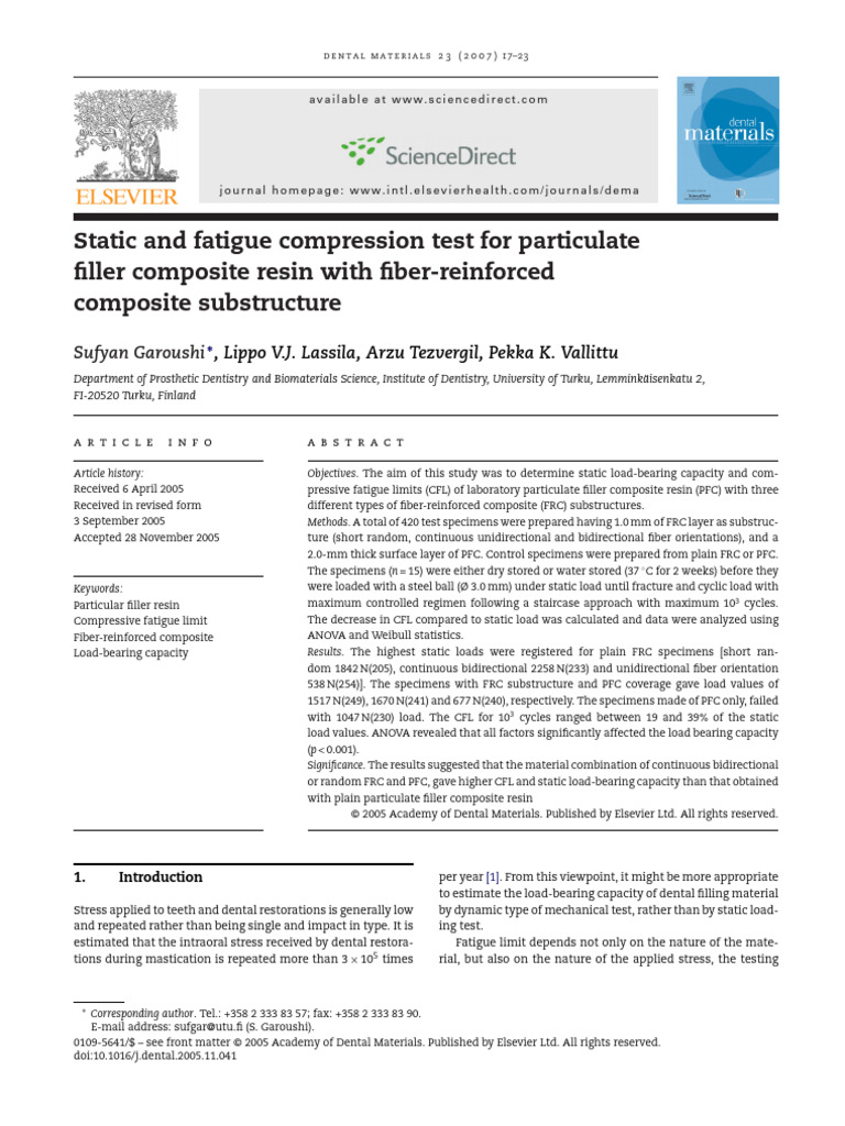 Static and Fatigue Compression Test For Composite Filler With Fiber ...