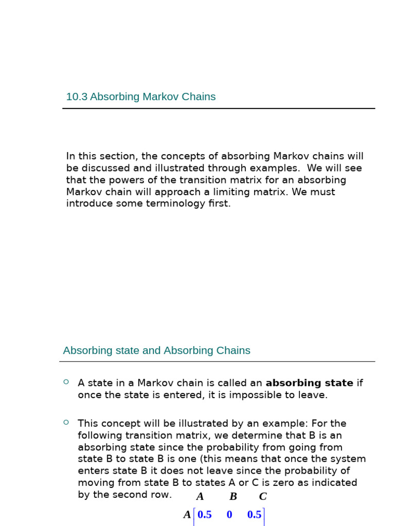 absorbing markov chain | PDF | Markov Chain | Matrix (Mathematics)