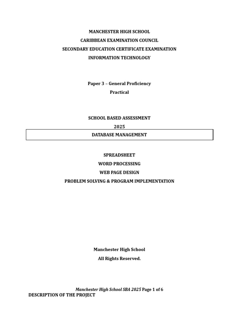 SBA 2025 - Part 1 of 5 - Database Management (1) | PDF | Databases ...