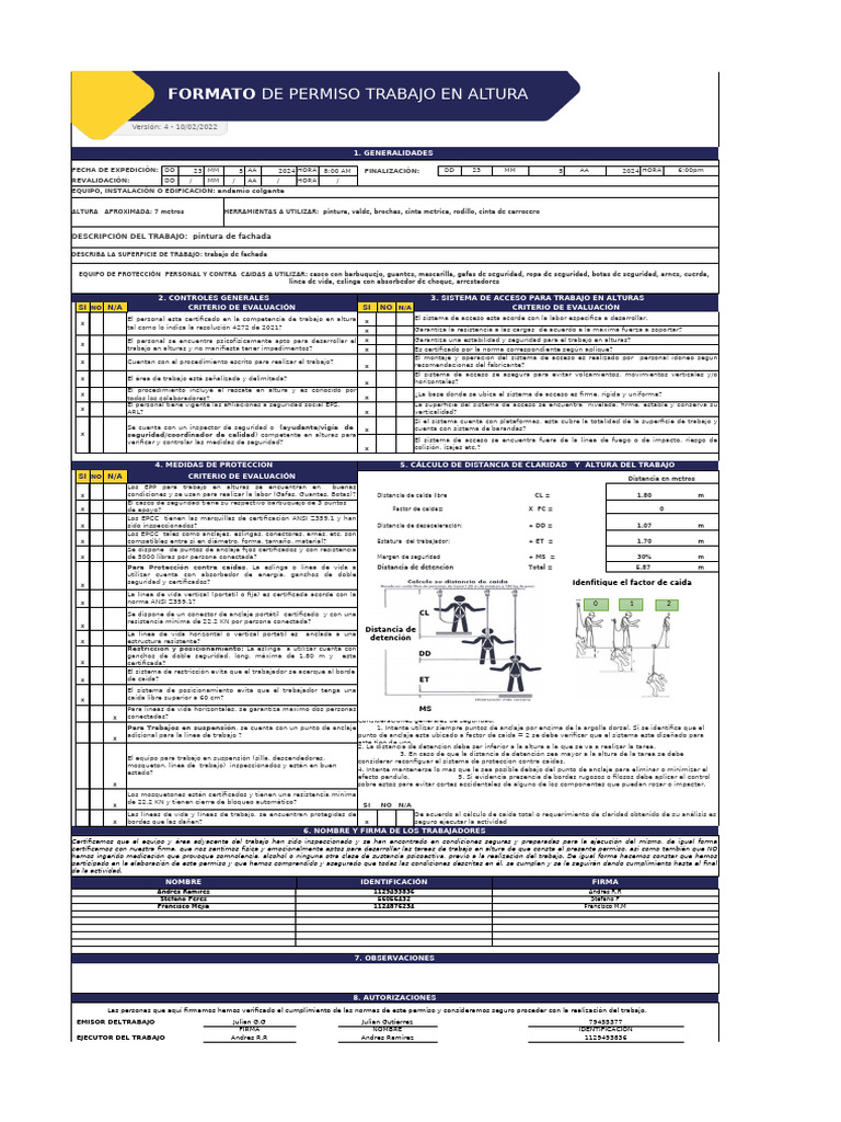 Permiso de Trabajo en Alturas | PDF