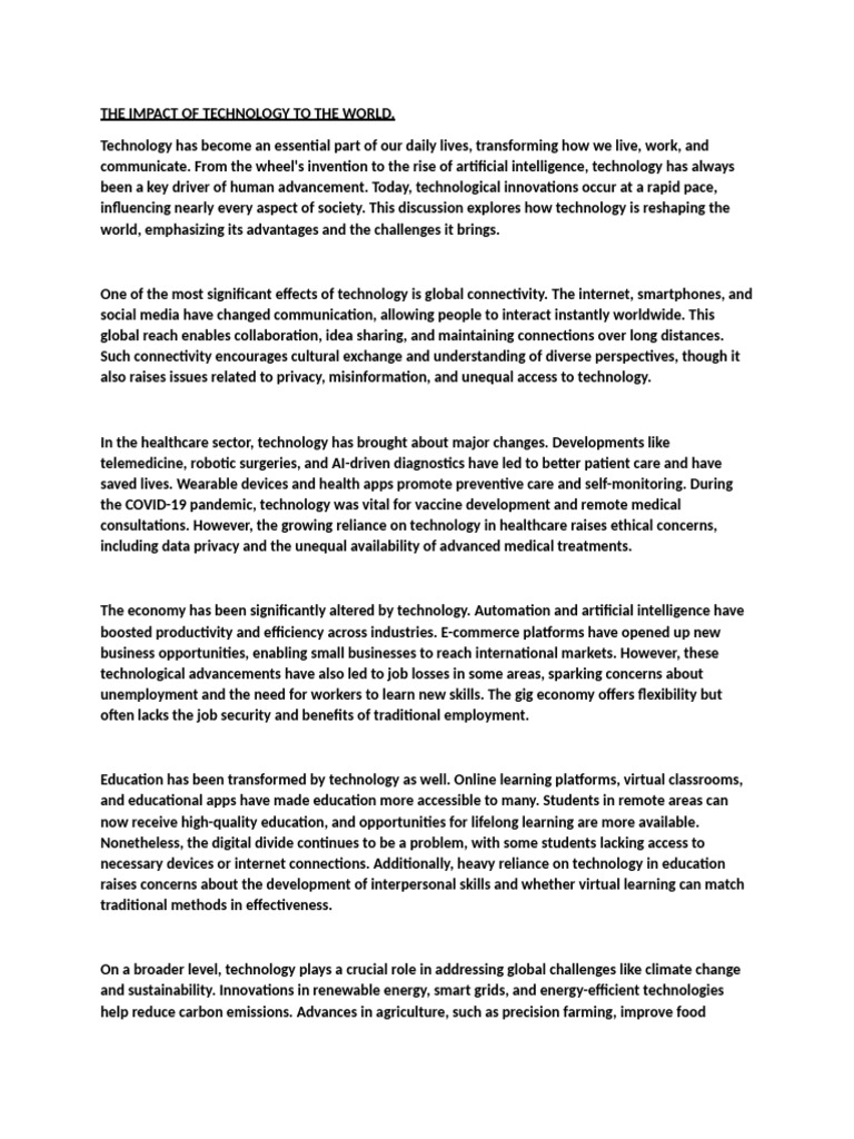 Technology's Global Impact and Challenges | PDF | Health Care | Economies