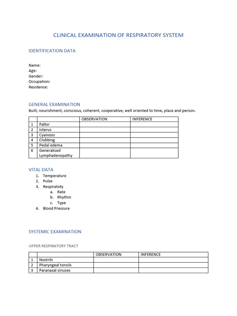 Respiratory System Case Sheet | PDF | Respiratory Tract | Respiratory ...