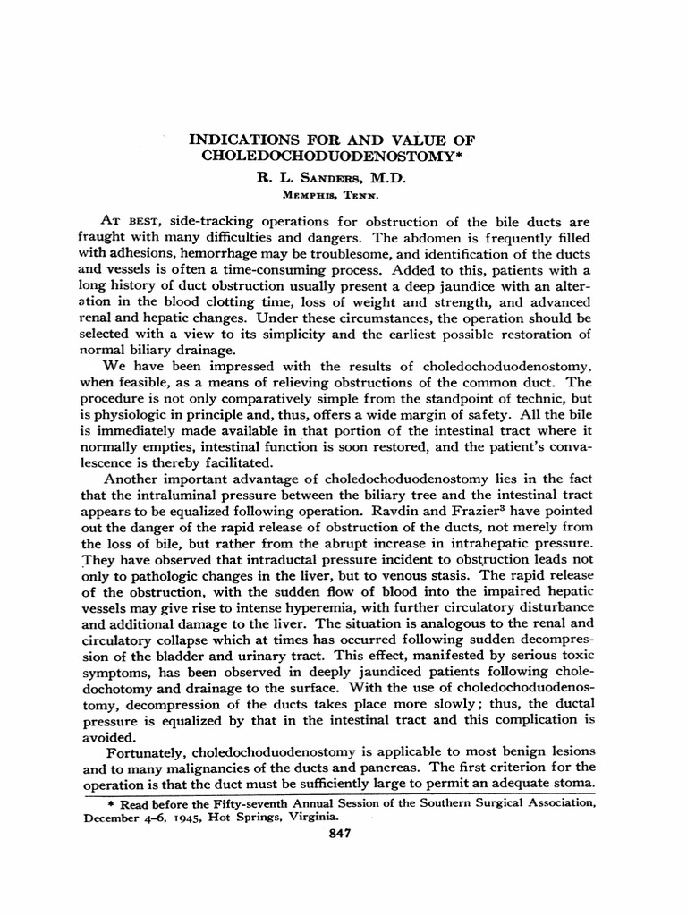 INDICATIONS FOR AND VALUE OF CHOLEDOCHODUODENOSTOMY Annsurg01386-0151 | PDF | Gallbladder | Liver
