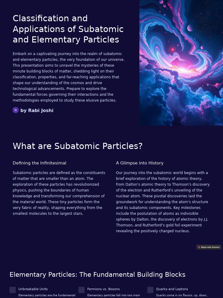 Classification and Applications of Subatomic and Elementary Particles ...