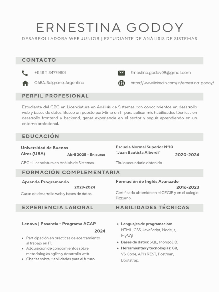 Desarrolladora Web Junior en IT | PDF