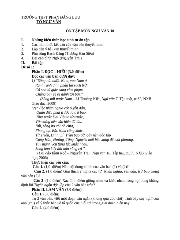 Bai Tap Tu Hoc Mon Van 10 | PDF