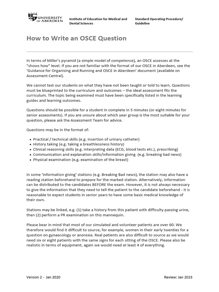 Guidance On How To Write An Osce Question | PDF