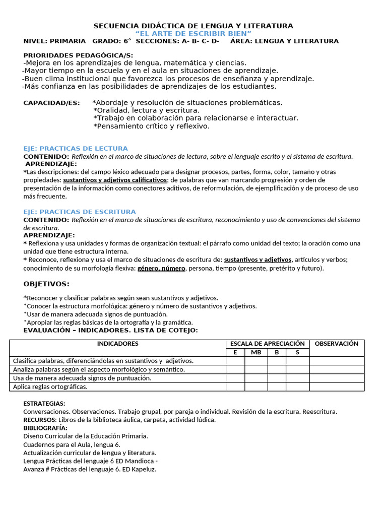 s.d.lengua.gramatica.6.2025 | PDF | Palabra | Sustantivo