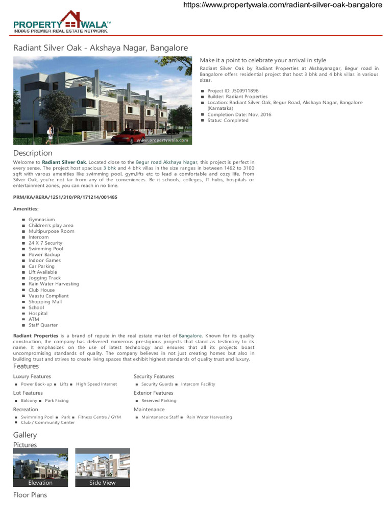 Radiant Silver Oak Bangalore.J500911896 | PDF