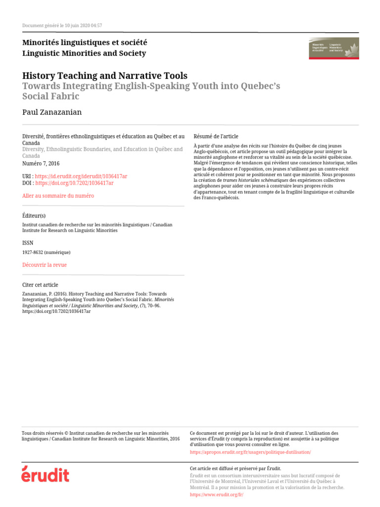 History Teaching and Narrative Tools | PDF | Narrative | Quebec